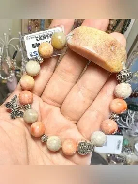 Jewelry | 7 Inch Peach Fossil Coral Jade Beaded Stretch Bracelet 96 Mm ...